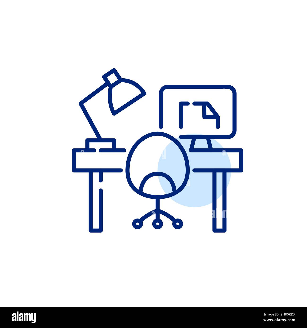 Workplace icon. Swivel chair, desk and pc monitor. Pixel perfect ...