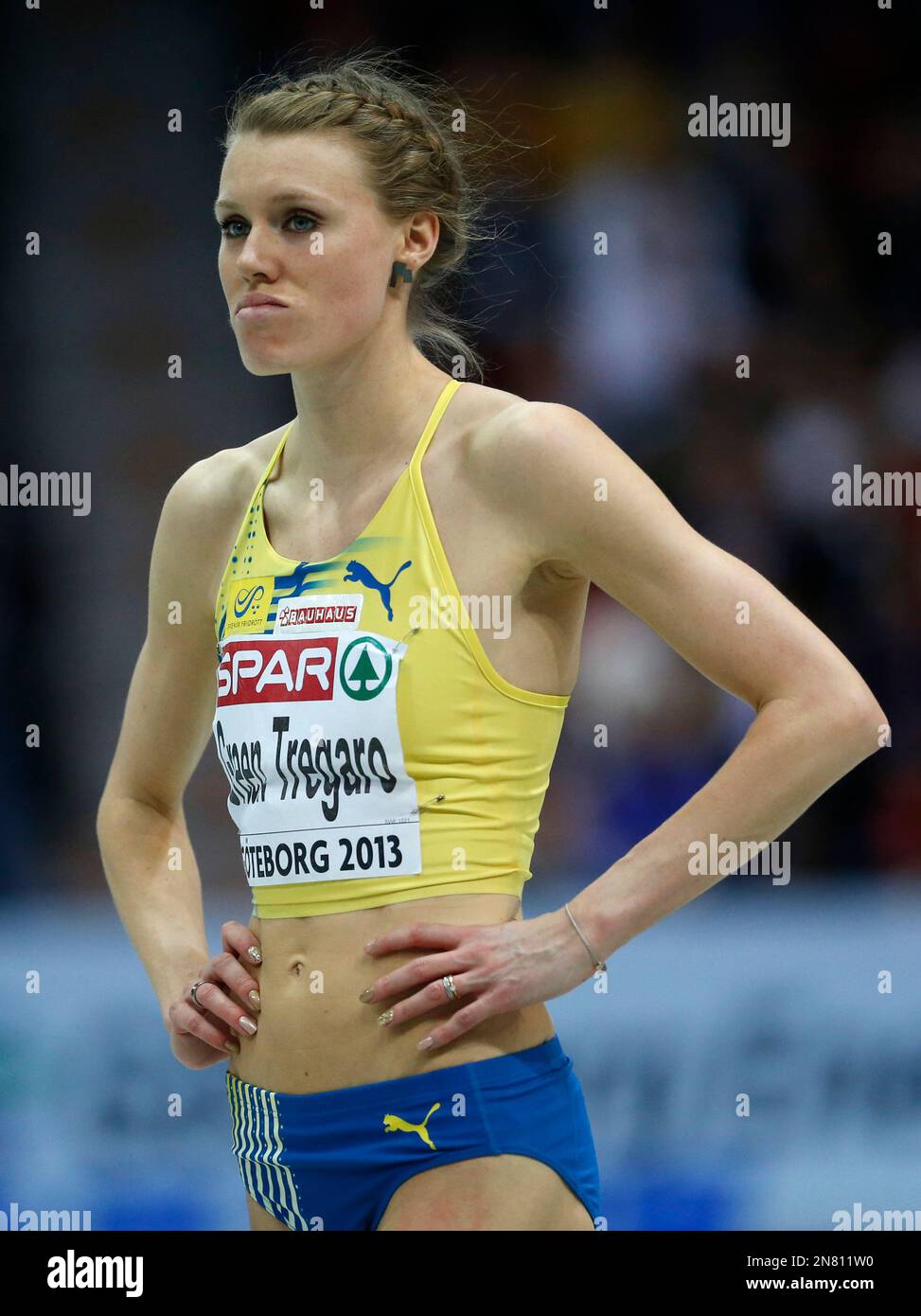 Sweden's Emma Green Tregaro reacts during the women's high jump final ...