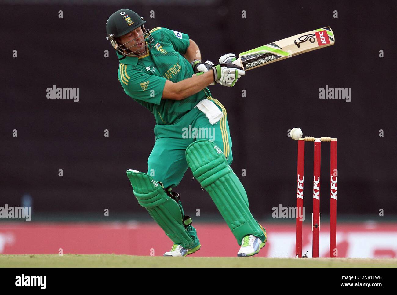 South Africa's batsman AB de Villiers plays a delivery off Pakistan's ...
