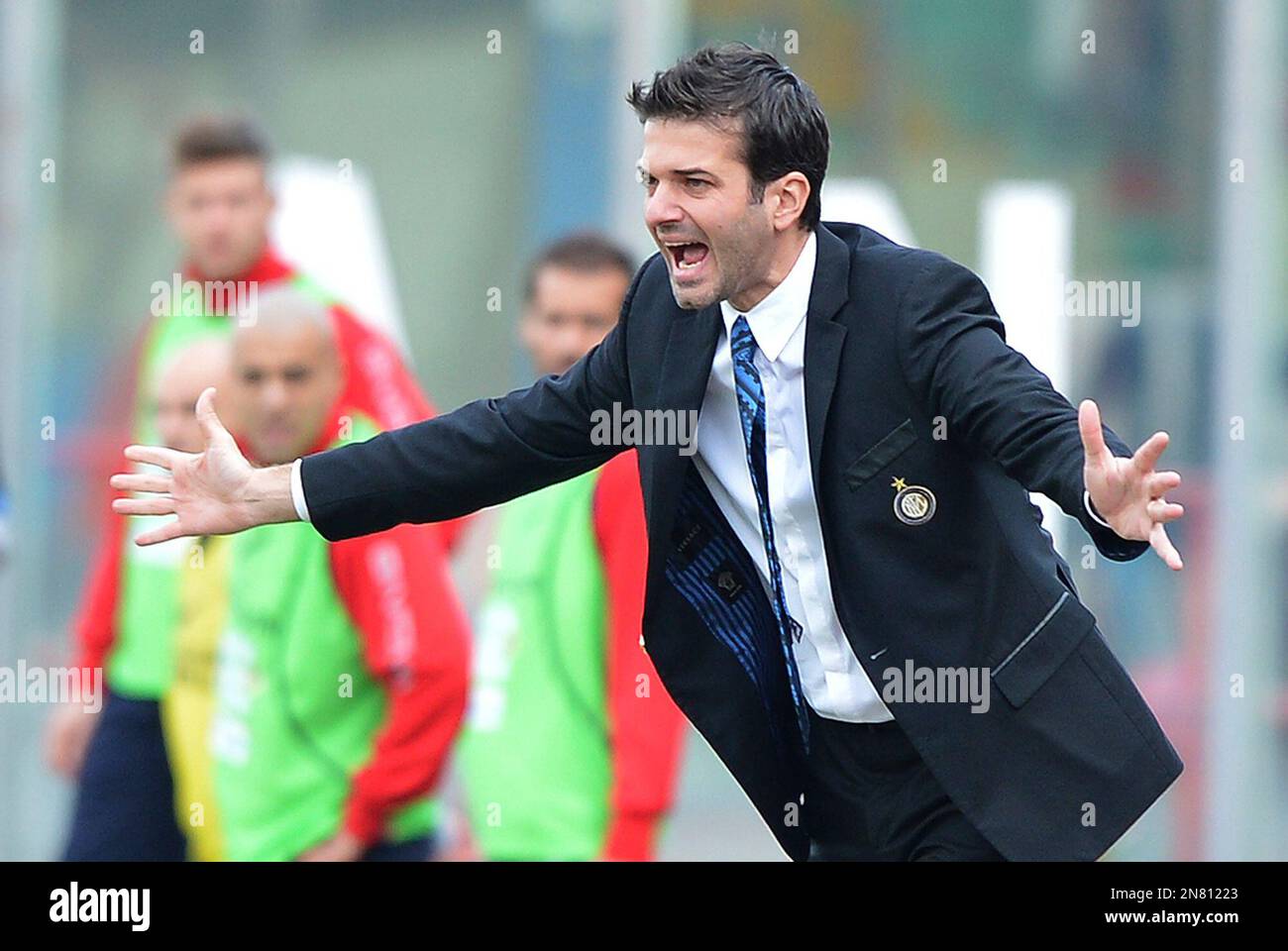 Inter Milan coach Andrea Stramaccioni gestures during the Serie A ...