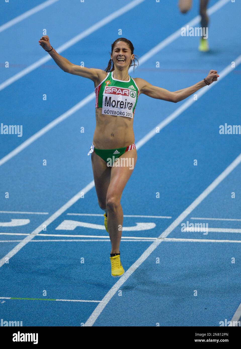 Portugal's Sara Moreira reacts winning the women's 3000m final at the ...