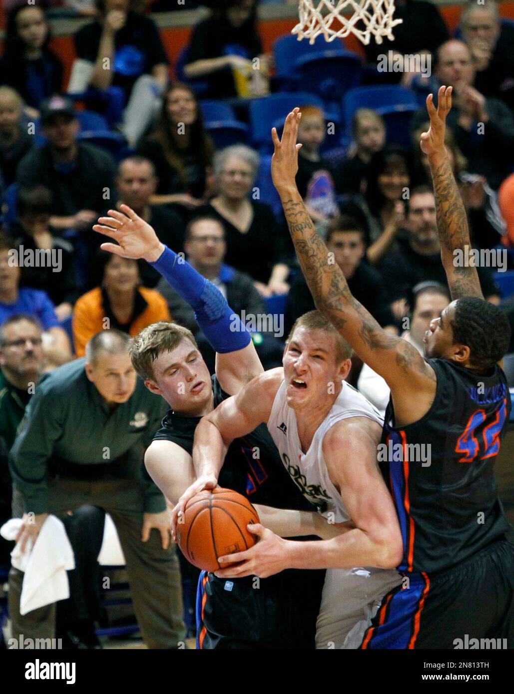 Colorado State center Colton Iverson (45) drives against Boise State ...
