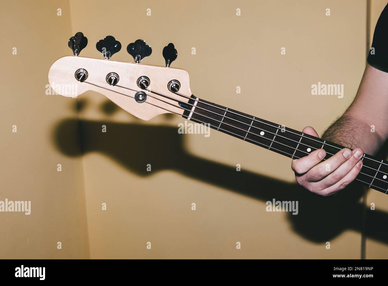 Bass guitar riff closeup. Music background Stock Photo - Alamy