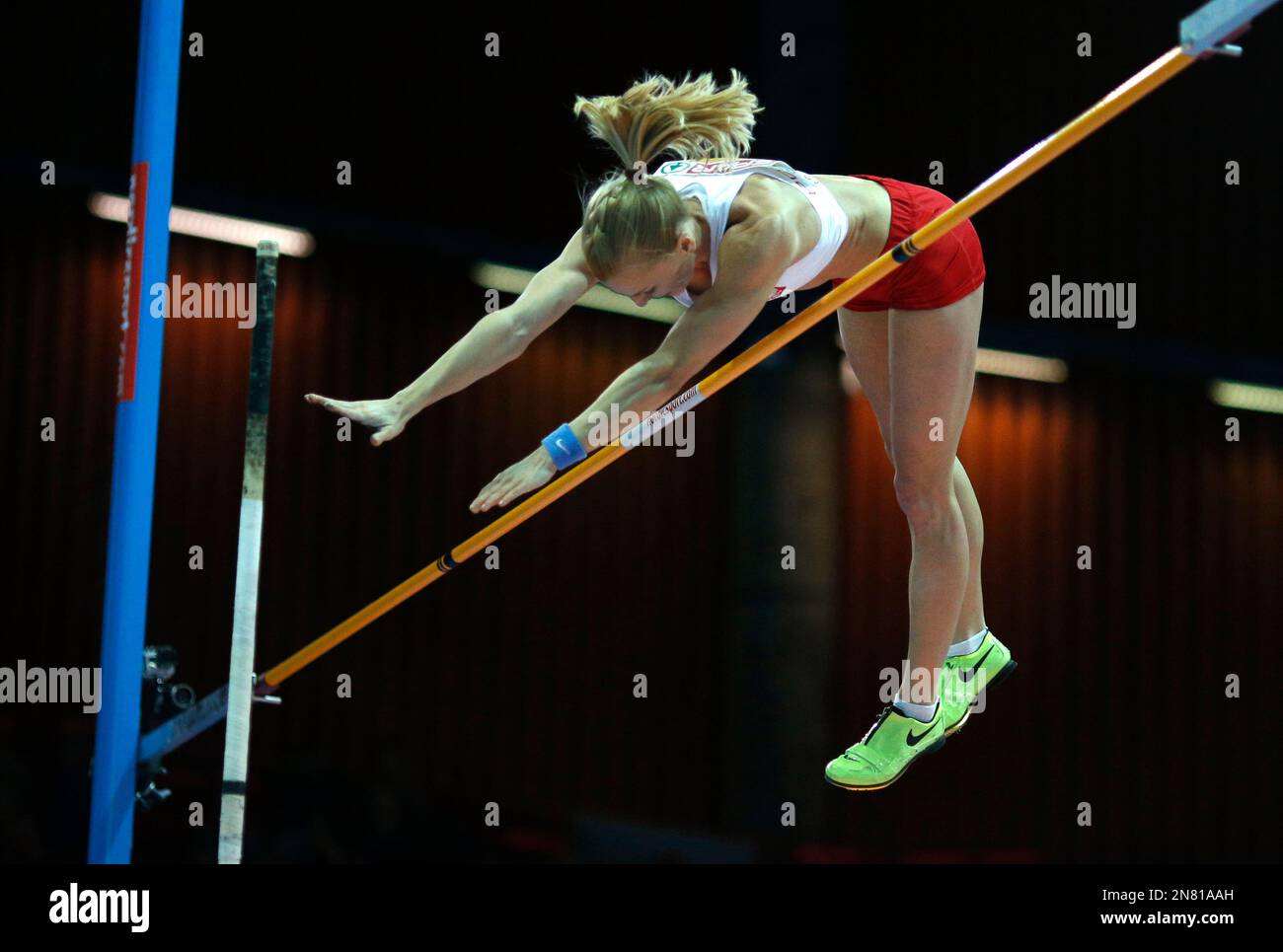 Poland's Anna Rogowska makes an attempt in the women's pole vault ...