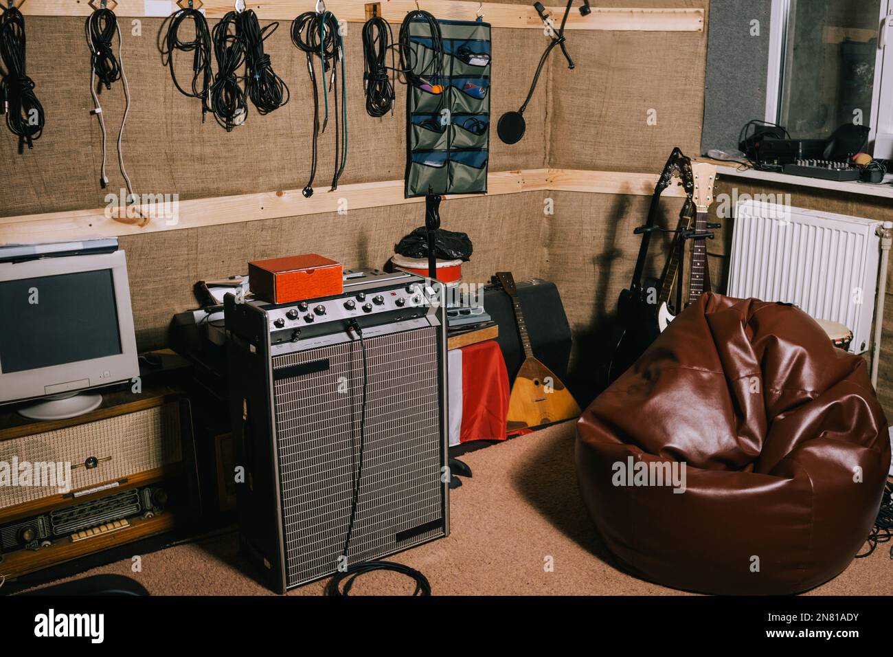 Old-fashioned recording studio with instruments Stock Photo - Alamy