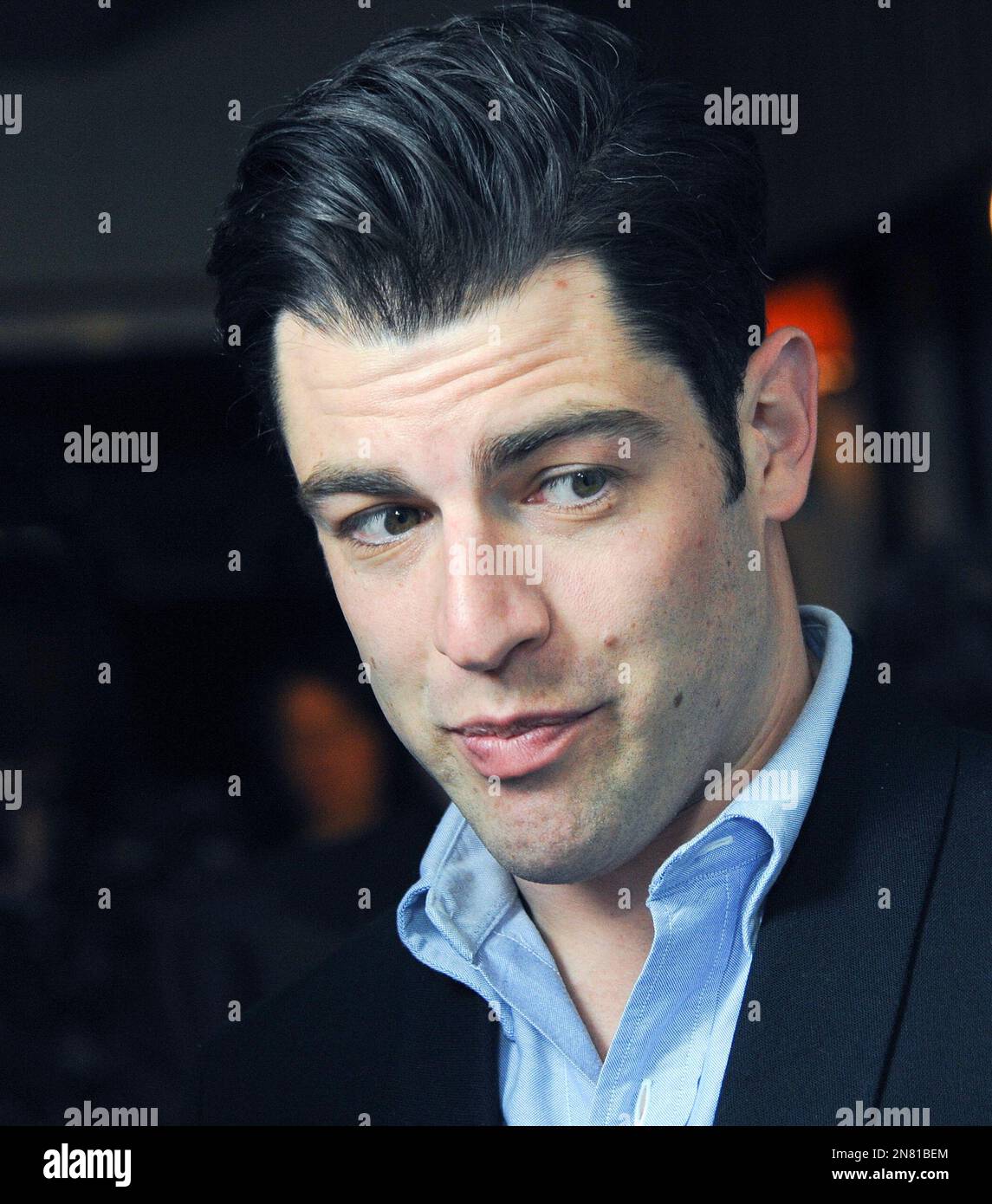 Max Greenfield arrives at Harper’s BAZAAR celebration of the launch of ...