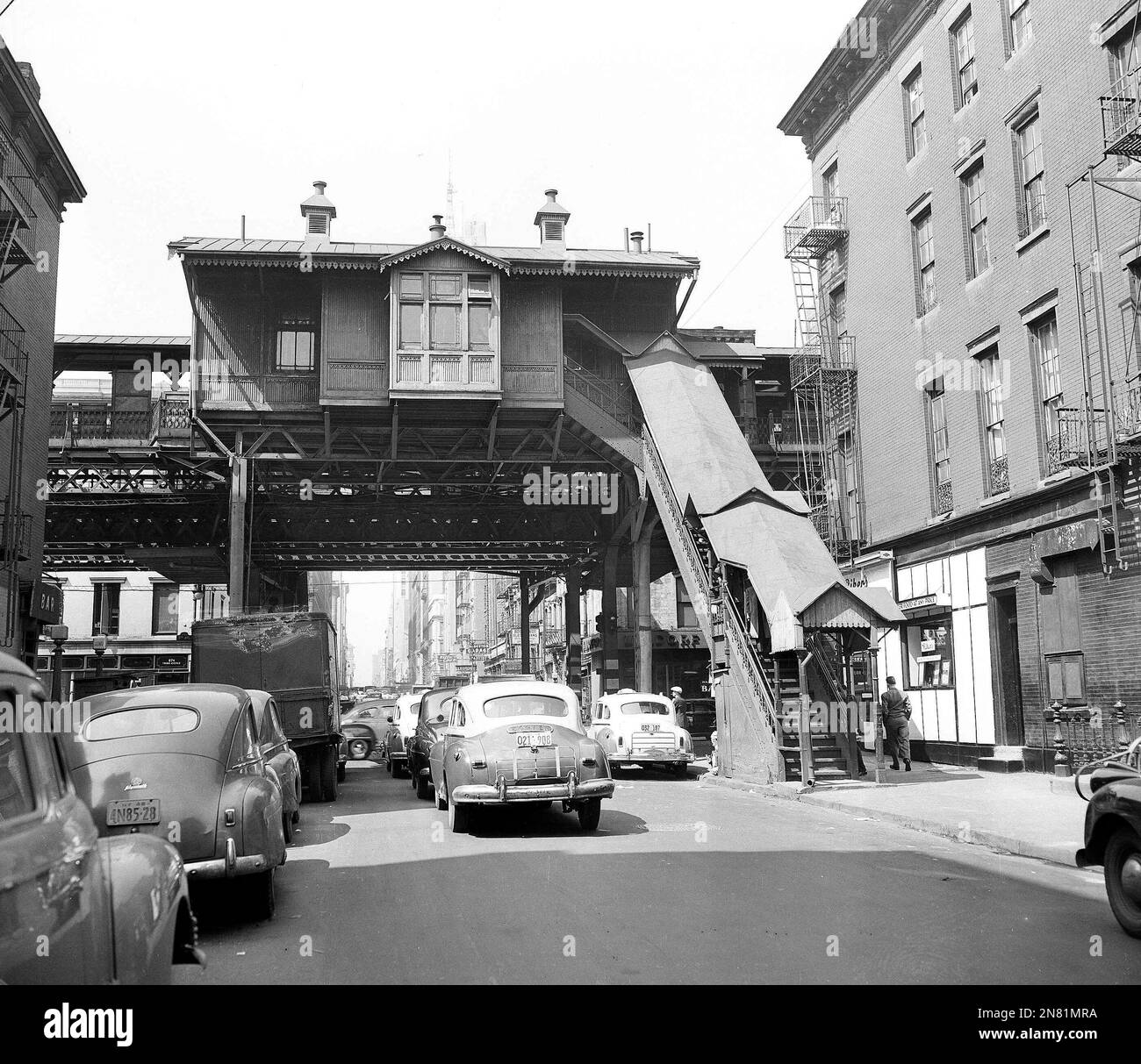 Entrance to the Third Avenue "El" (elevated train) is shown at 53rd ...