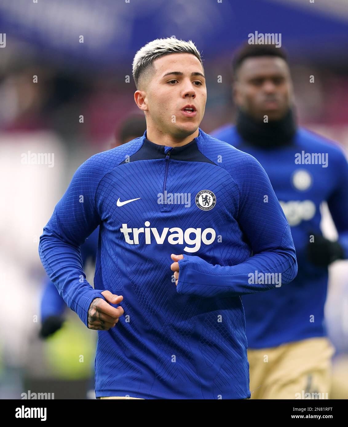 Chelsea's Enzo Fernandez warms up before the Premier League match at ...
