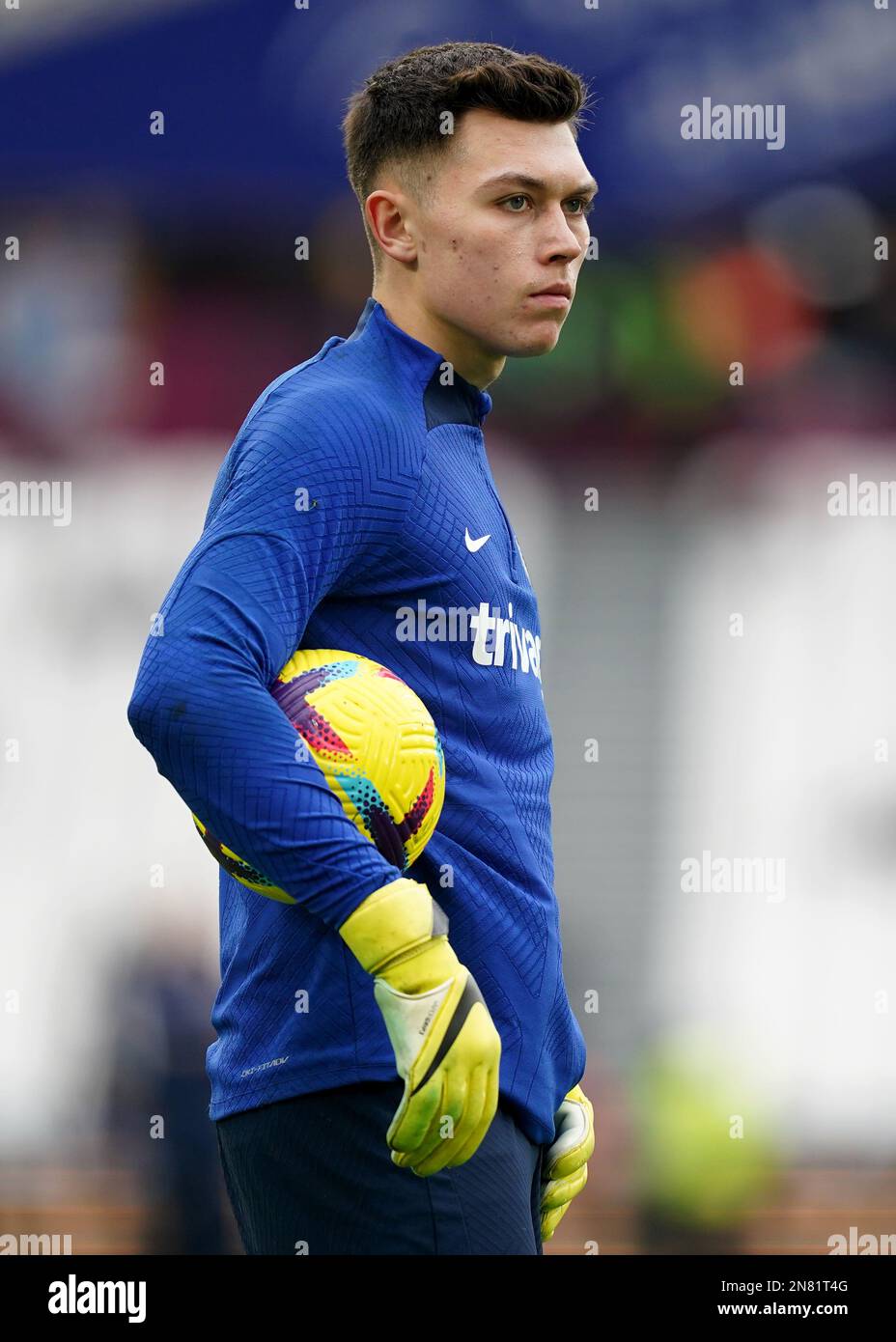 Chelsea’s Teddy Curd looks on during warm ups ahead of the Premier ...
