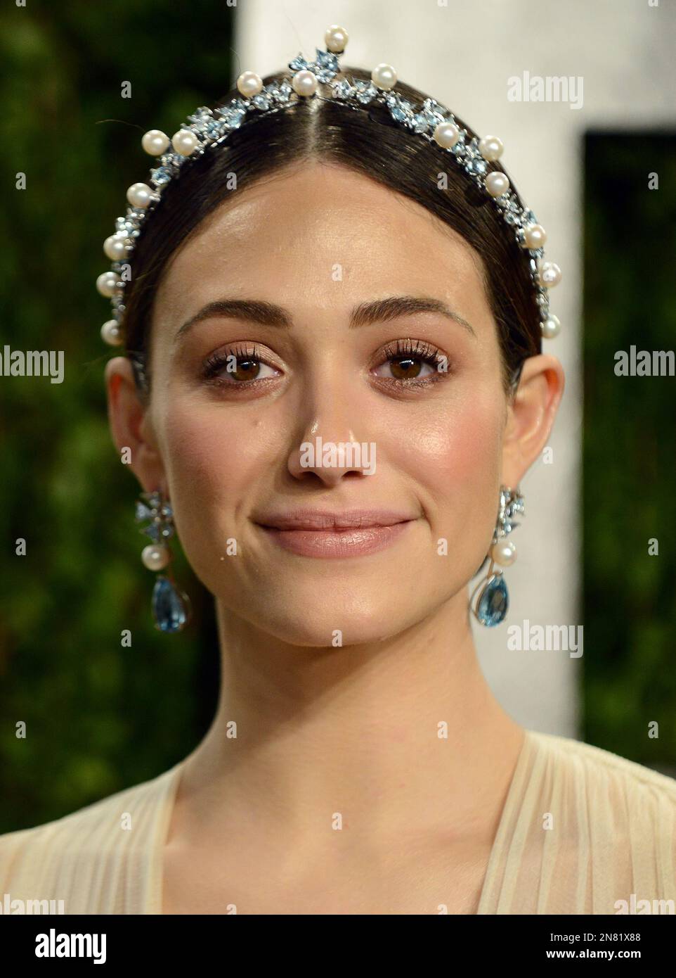 Actress Emmy Rossum arrives at the 2013 Vanity Fair Oscars Viewing and ...