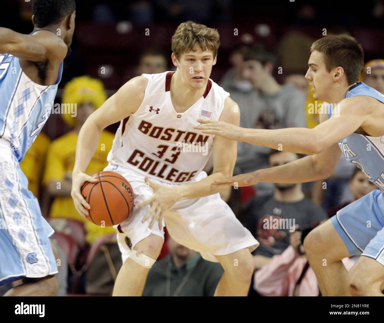 Boston College's Patrick Heckmann (33) looks to pass against the North ...
