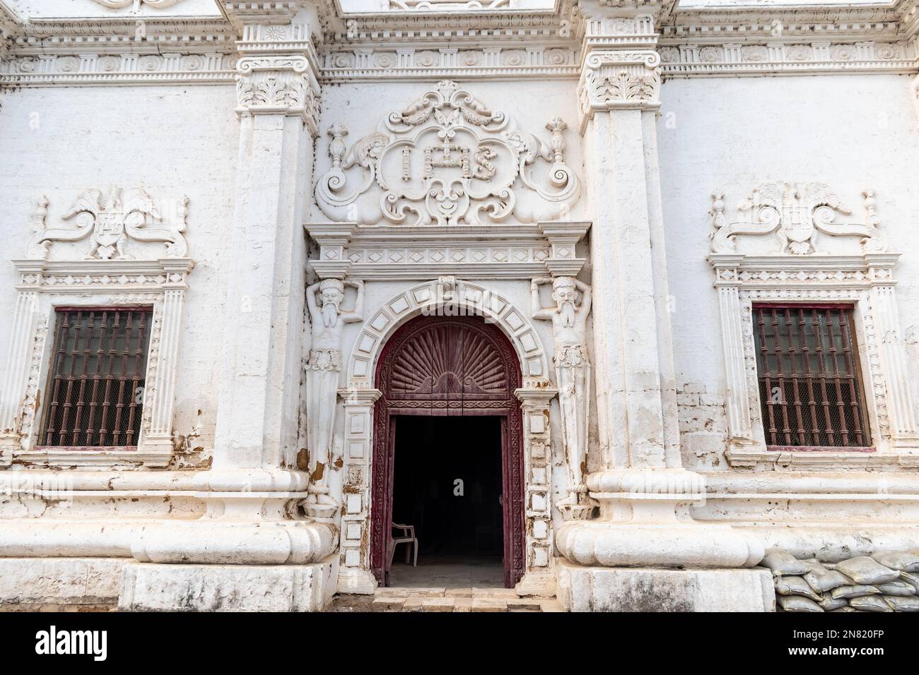 Diu, India - December 2018: The exterior facade of the white walls of ...