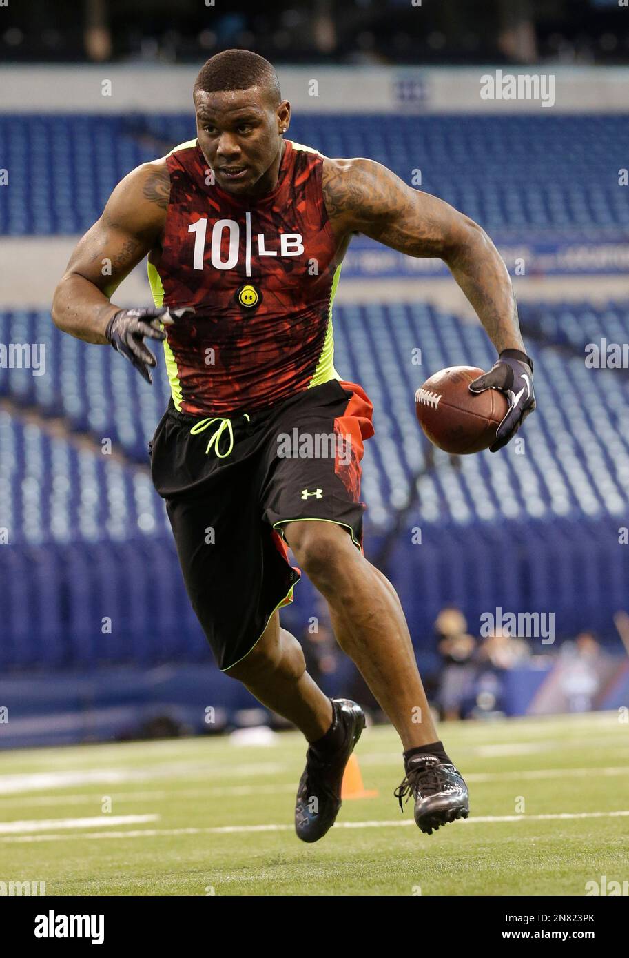 Penn State linebacker Gerald Hodges runs a drill during the NFL ...
