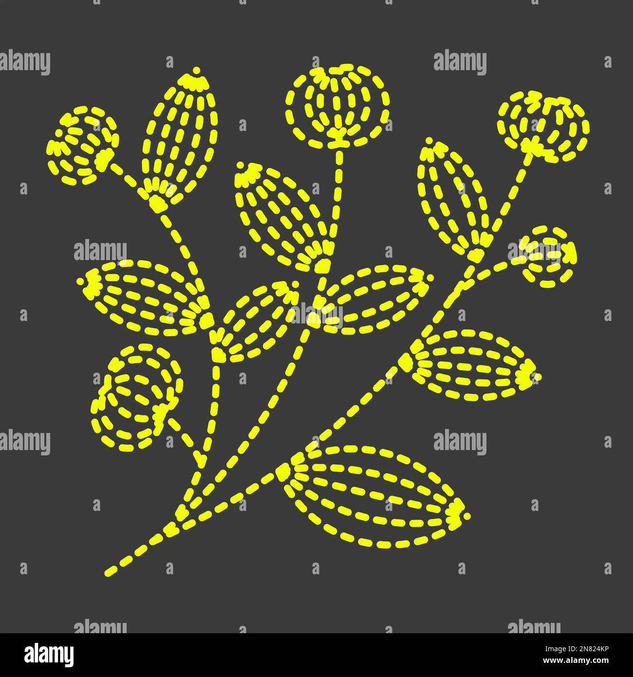 Yellow flowers dotted line. Flowers Ornament Swirl Dotted Flat. High ...