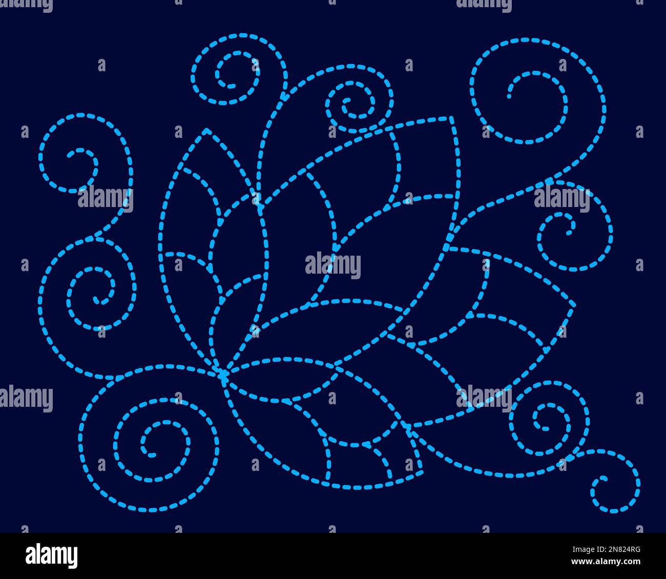 Blue leaves dotted line on blue background. Illustration vector Stock ...