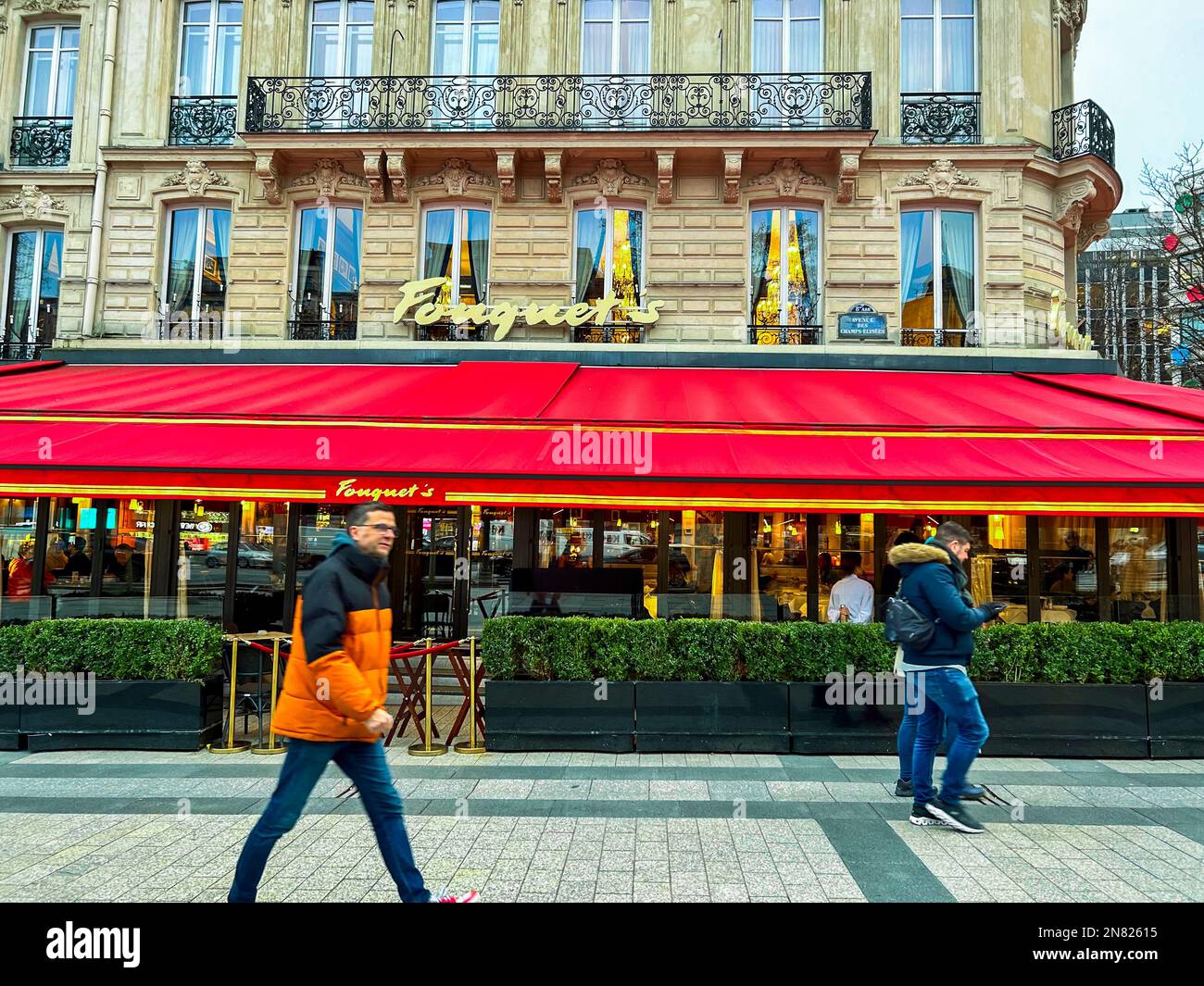 Paris, France, People Walking in Front, Fancy French Brasserie ...