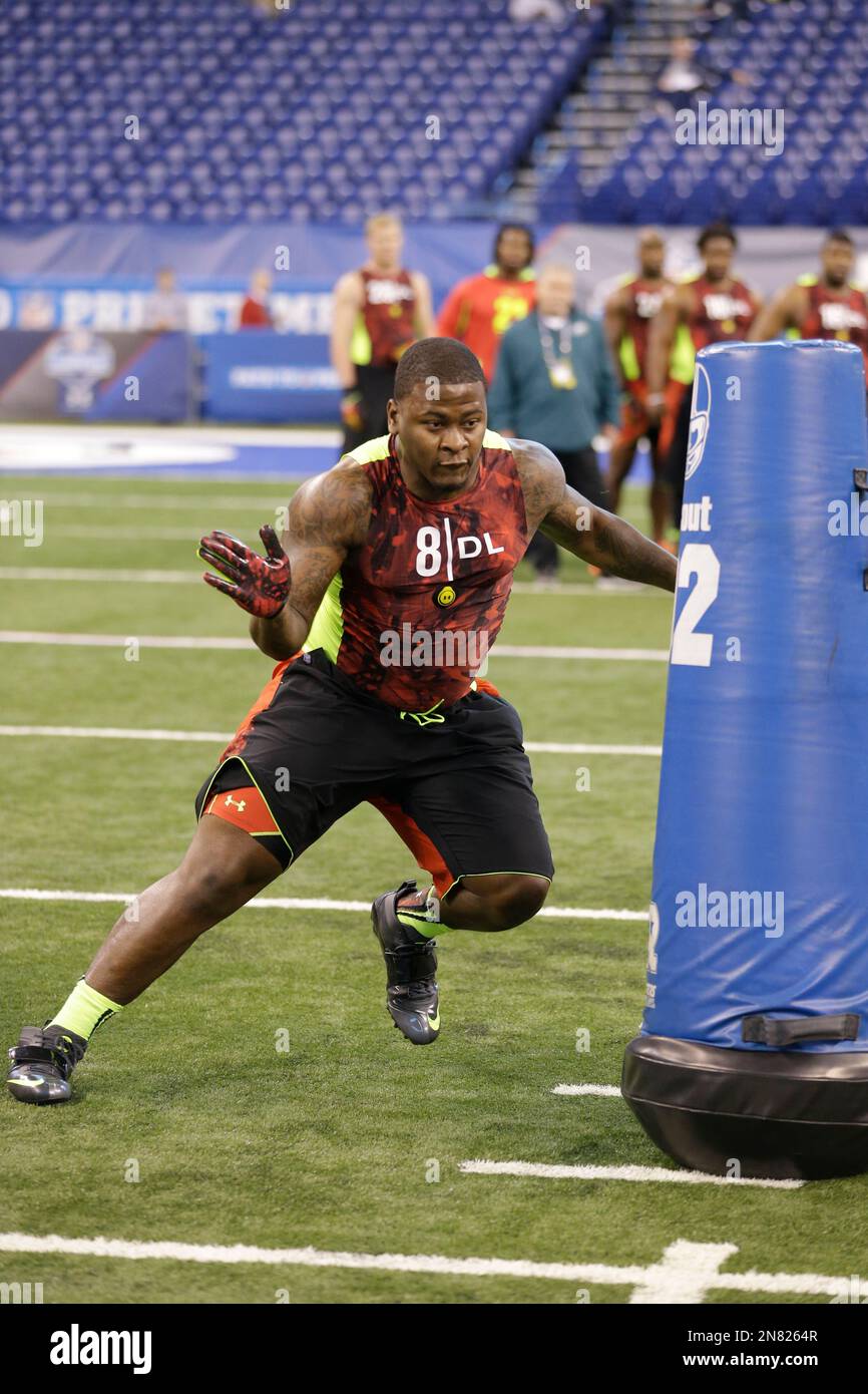 Florida State defensive lineman Everett Dawkins runs a drill at the NFL ...