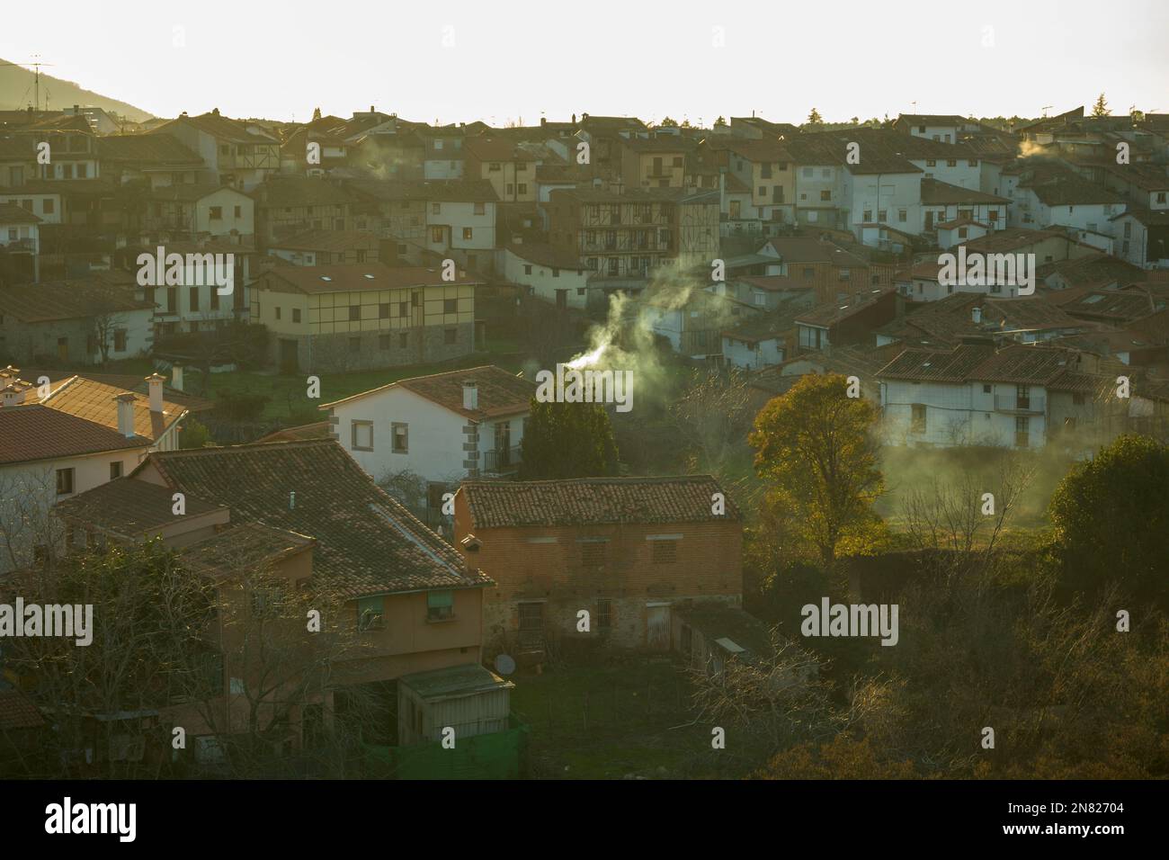 View at sunset with smoking chimneys of the Jewish neighborhood of ...