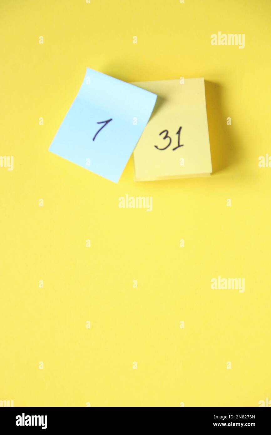 The number 1 and 31 in the calendar. Calendar pages Stock Photo - Alamy