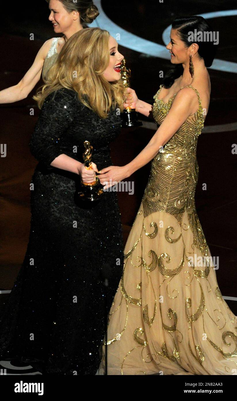 Singer Adele accepts the award for best music - original song for "Skyfall" from "Skyfall" from ...