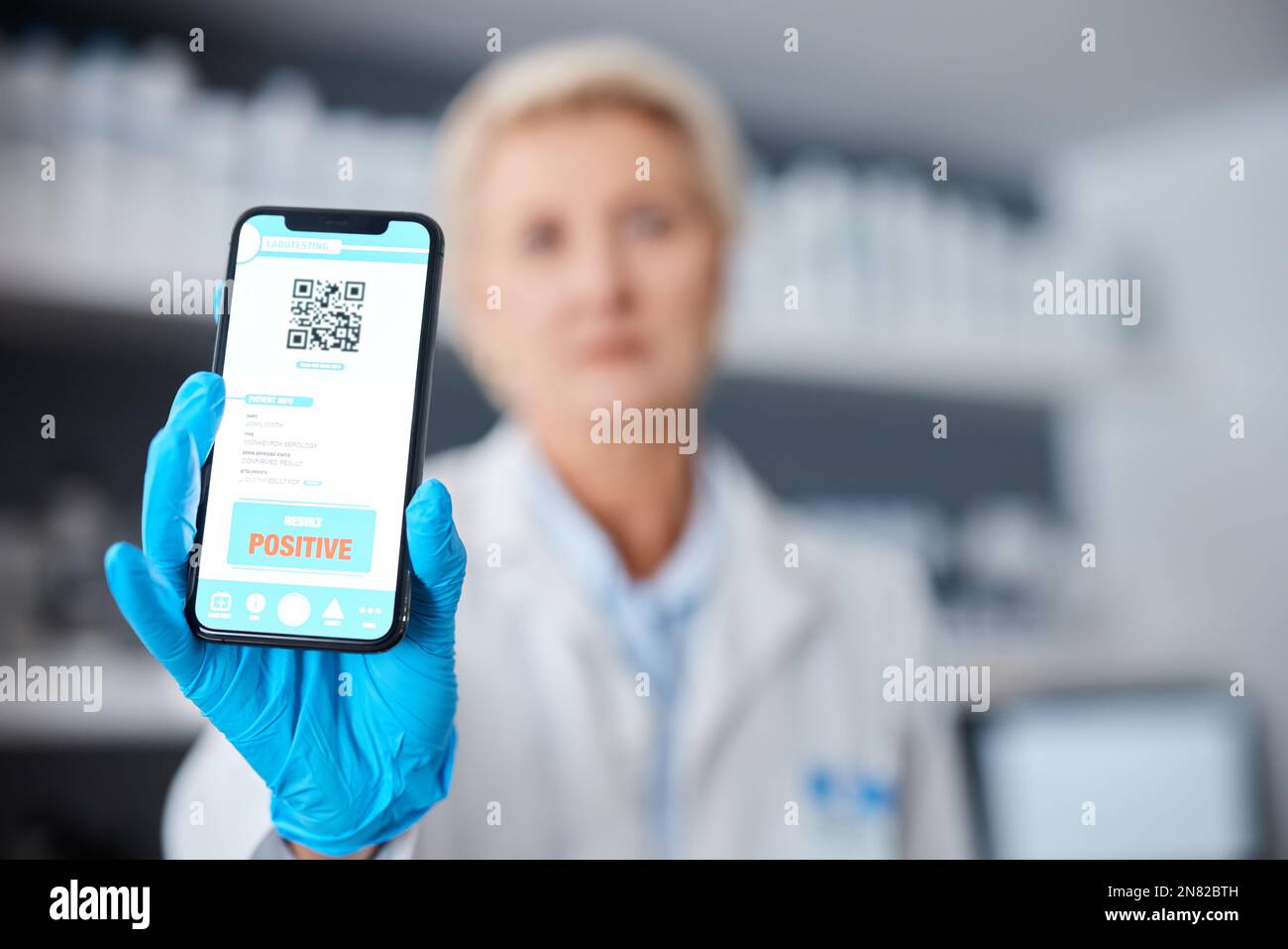 QR code, monkeypox and doctor with a phone for results, positive ...