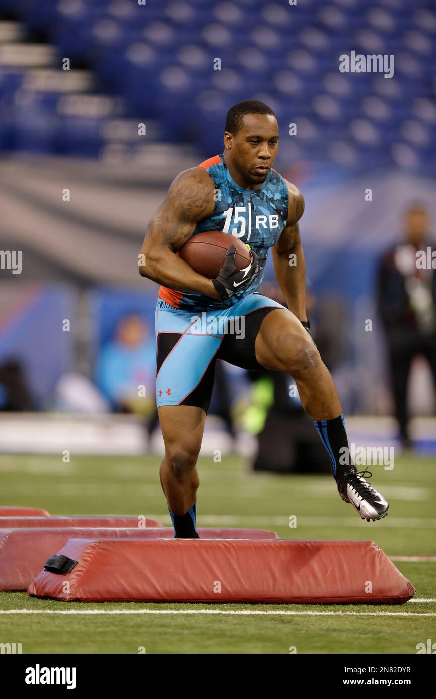 Boise State running back D J Harper runs a drill at the NFL football ...