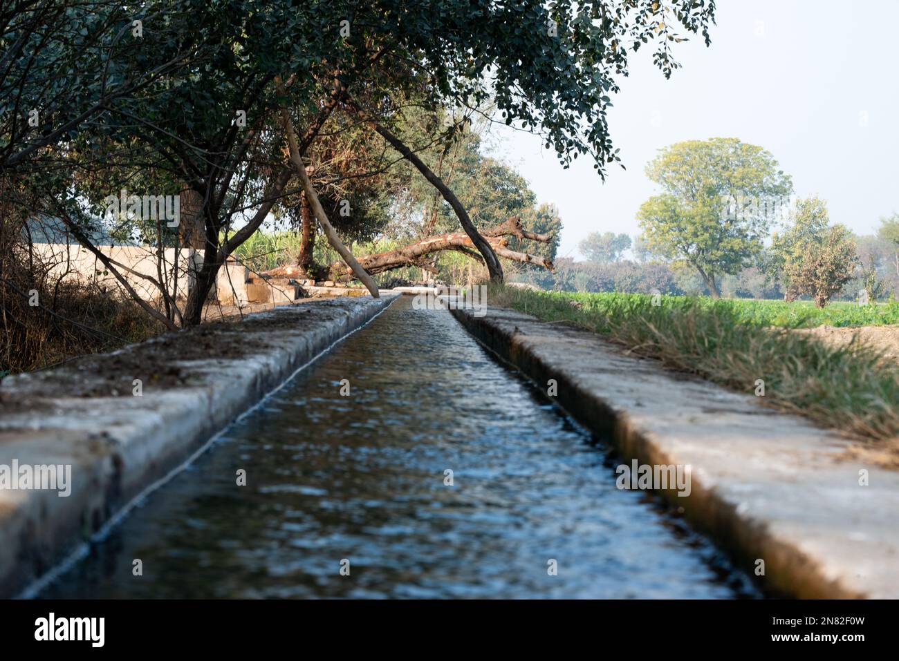 Water canal for crop field irrigation system in the village Stock Photo ...