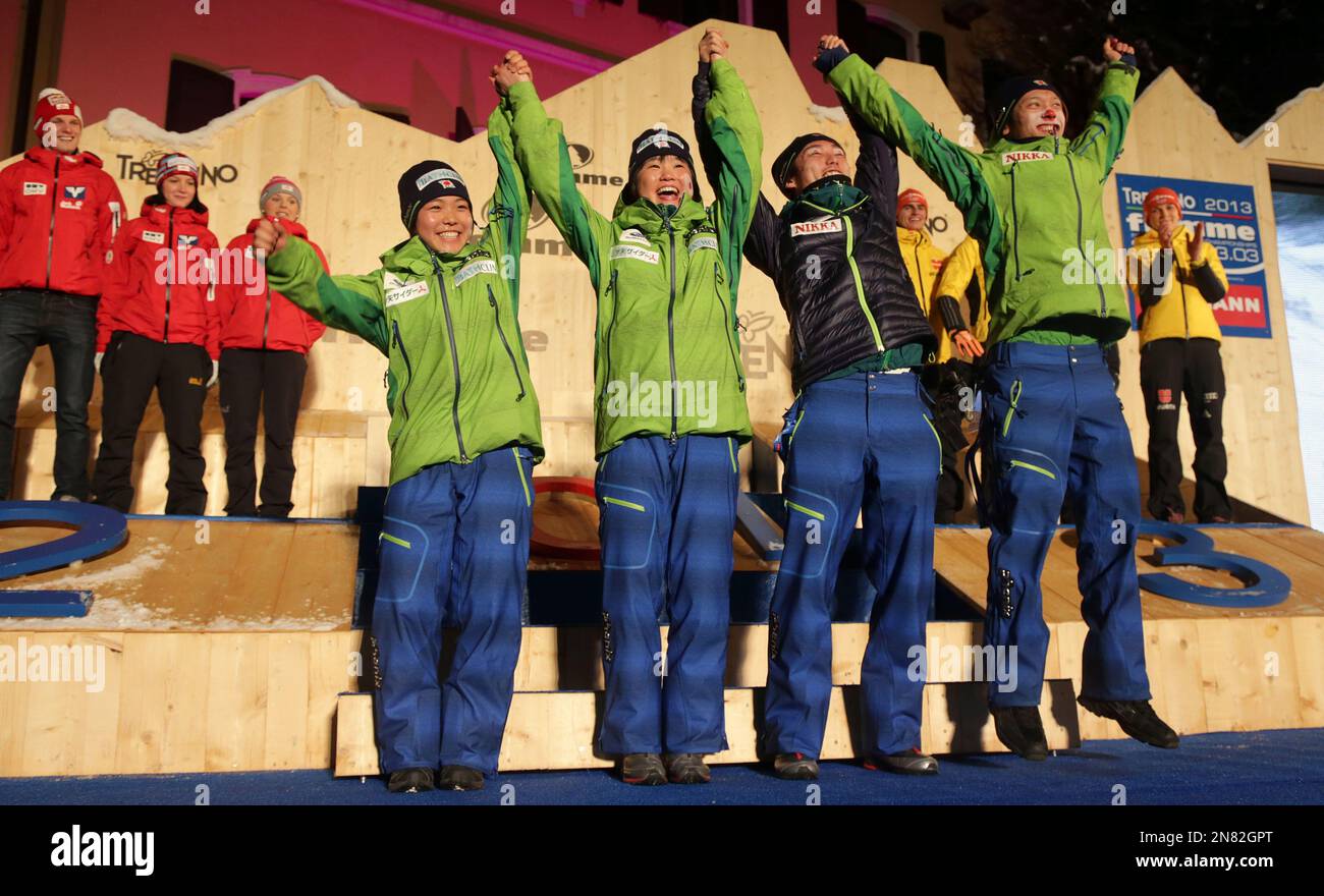 Taku Takeuchi of Japan, from right, Daiki Ito, Yuki Ito and Sara ...