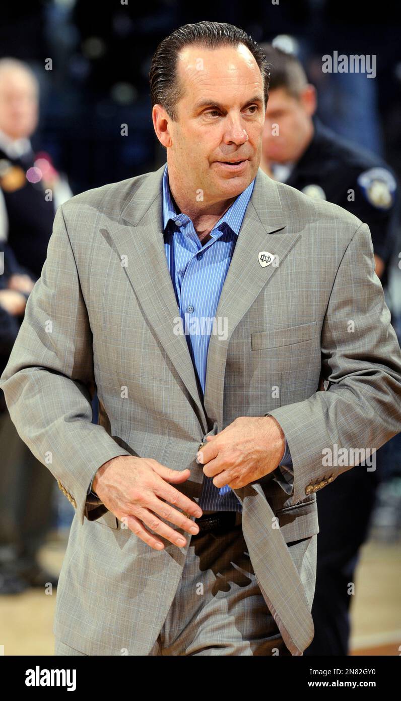 Notre Dame head coach Mike Brey walks off the court after their 62-41 ...