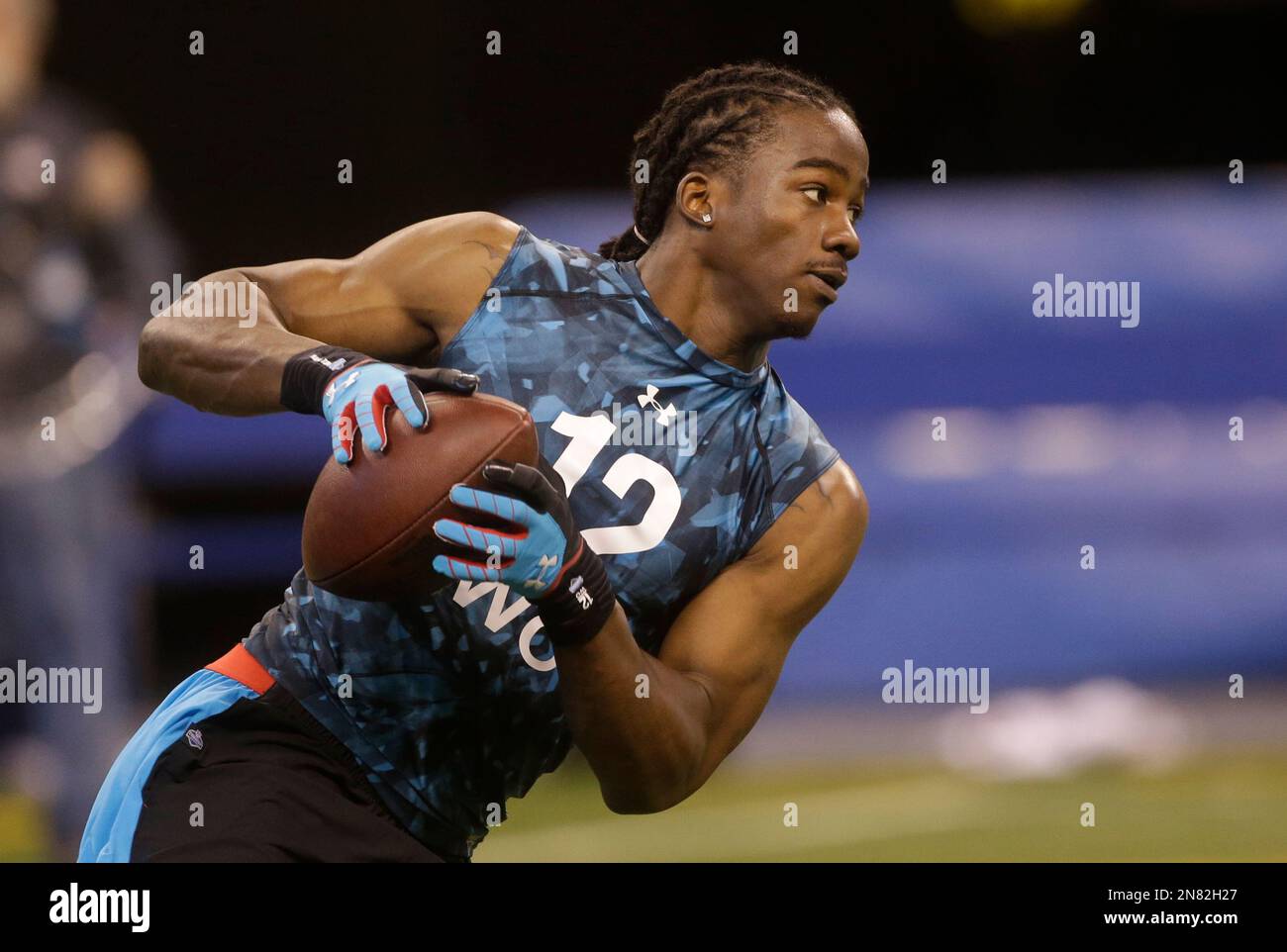 Arkansas receiver Cobi Hamilton runs a drill during the NFL football ...