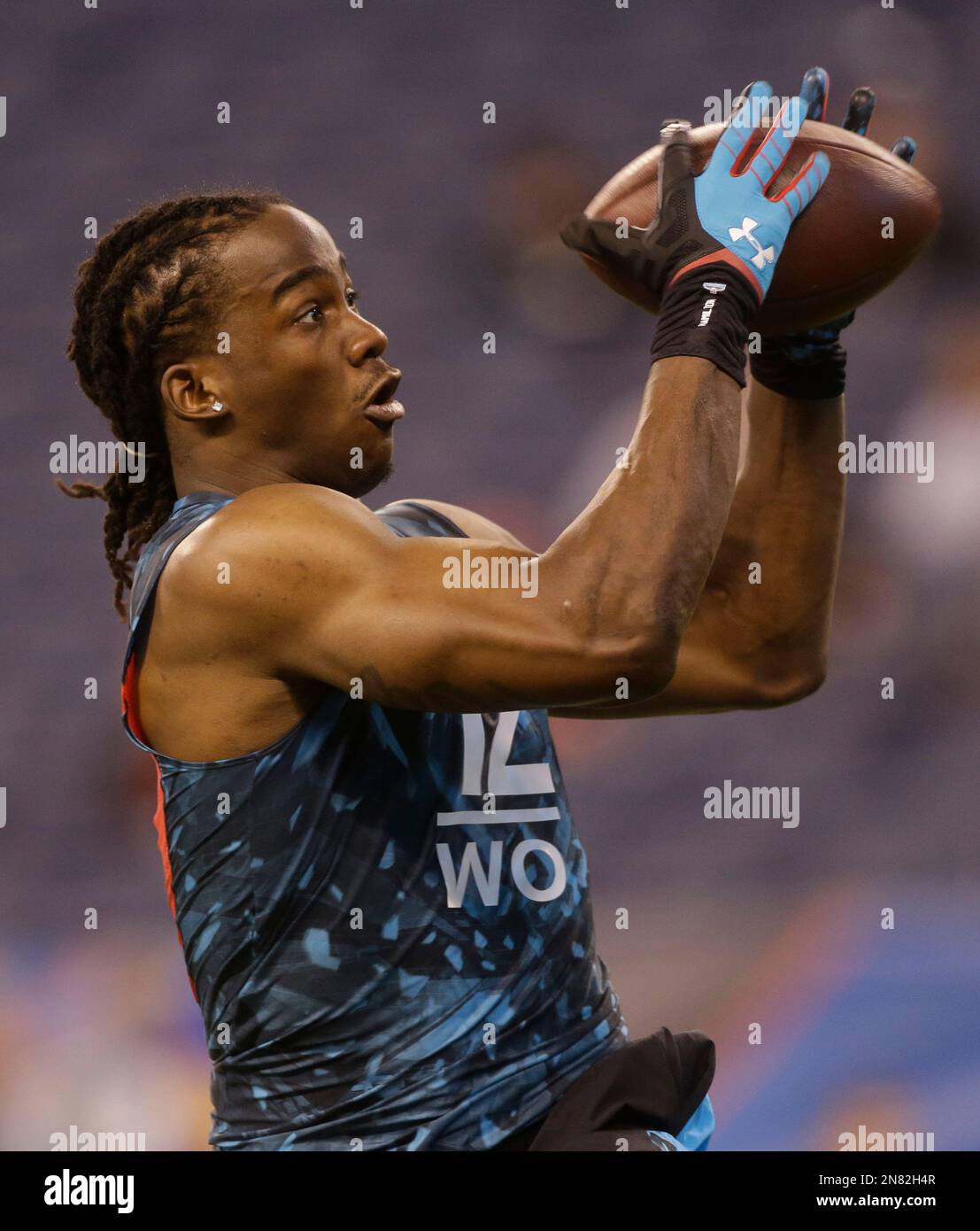 Arkansas receiver Cobi Hamilton runs a drill during the NFL football ...