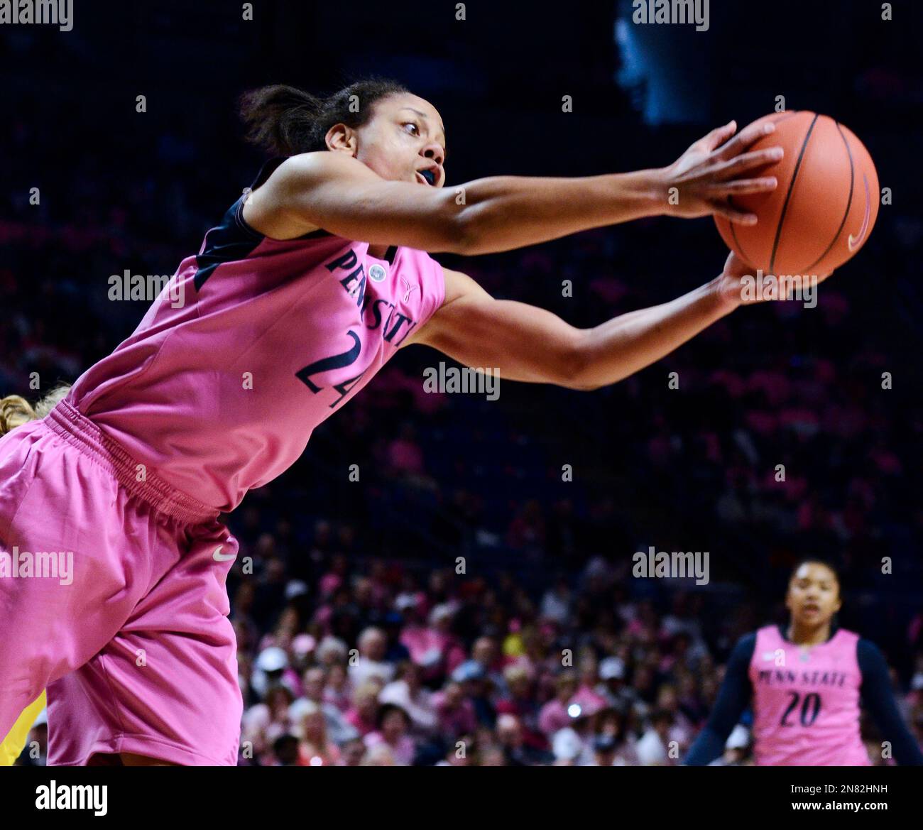 Penn State's Mia Nickson (24) reaches for a rebound during the first ...