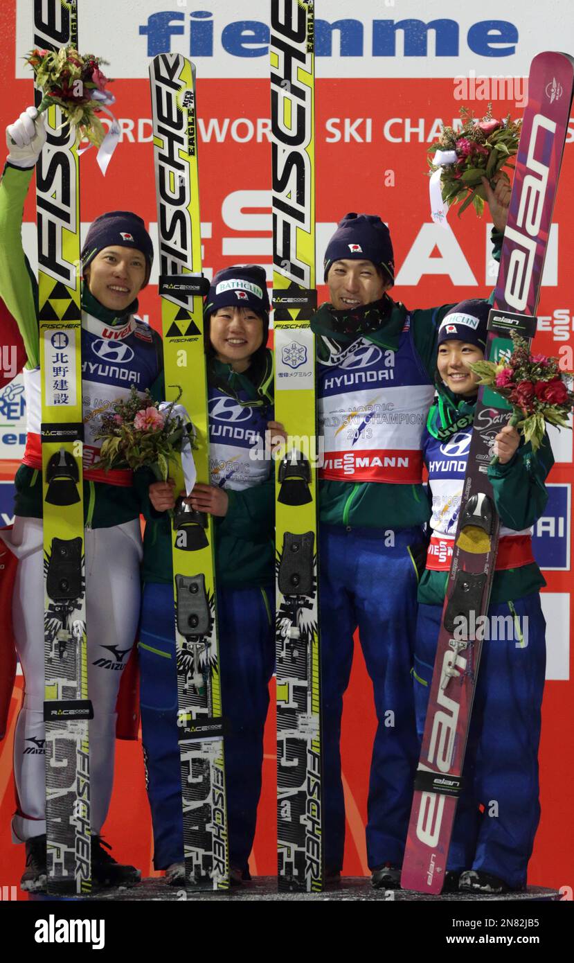 Taku Takeuchi, from left, of Japan and teammates Yuki Ito, Sara ...
