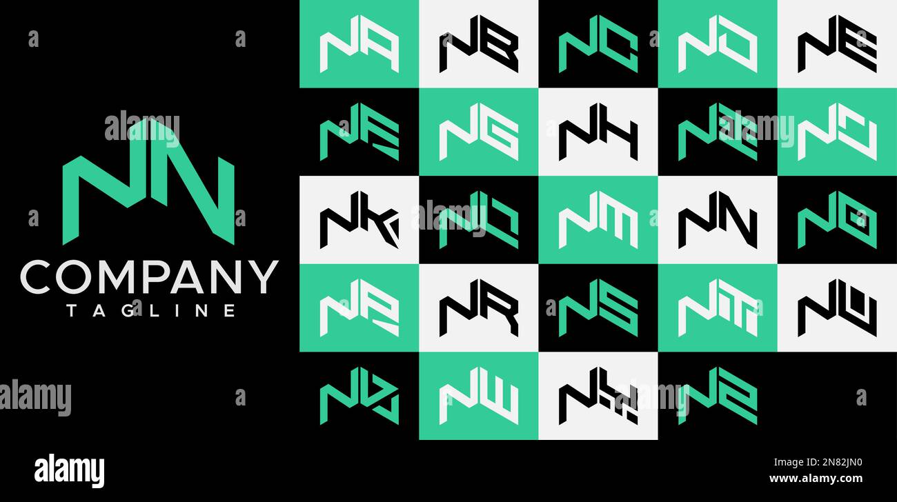 Upward arrow letter N logo design template set. Abstract line NN N letter logo Stock Vector ...