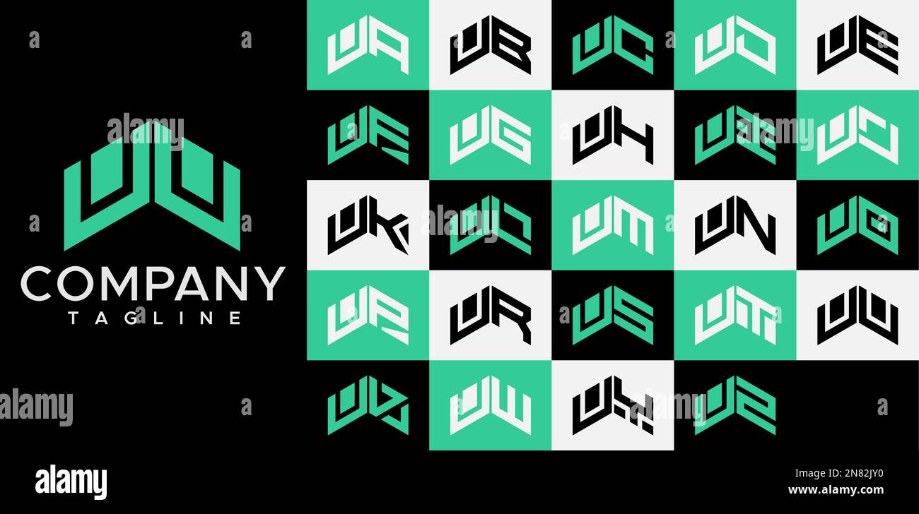 Upward arrow letter U logo design template set. Abstract line UU U ...