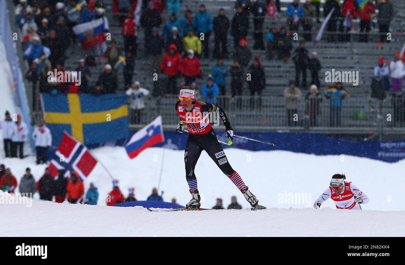 Jessica Diggins of the United States competes in the Women's 6 x 1.2 km ...
