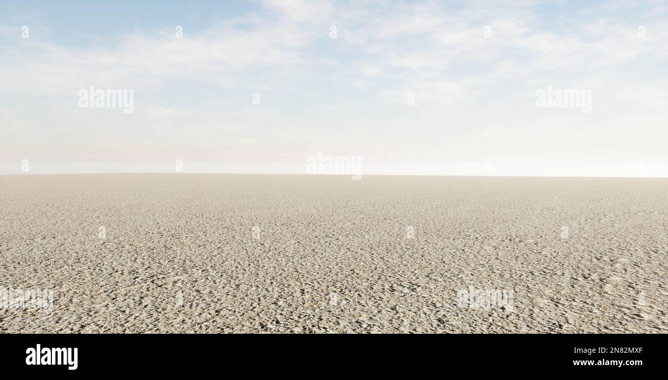 empty dessert dust landscape with blue sky clouds and horizon 3d render ...