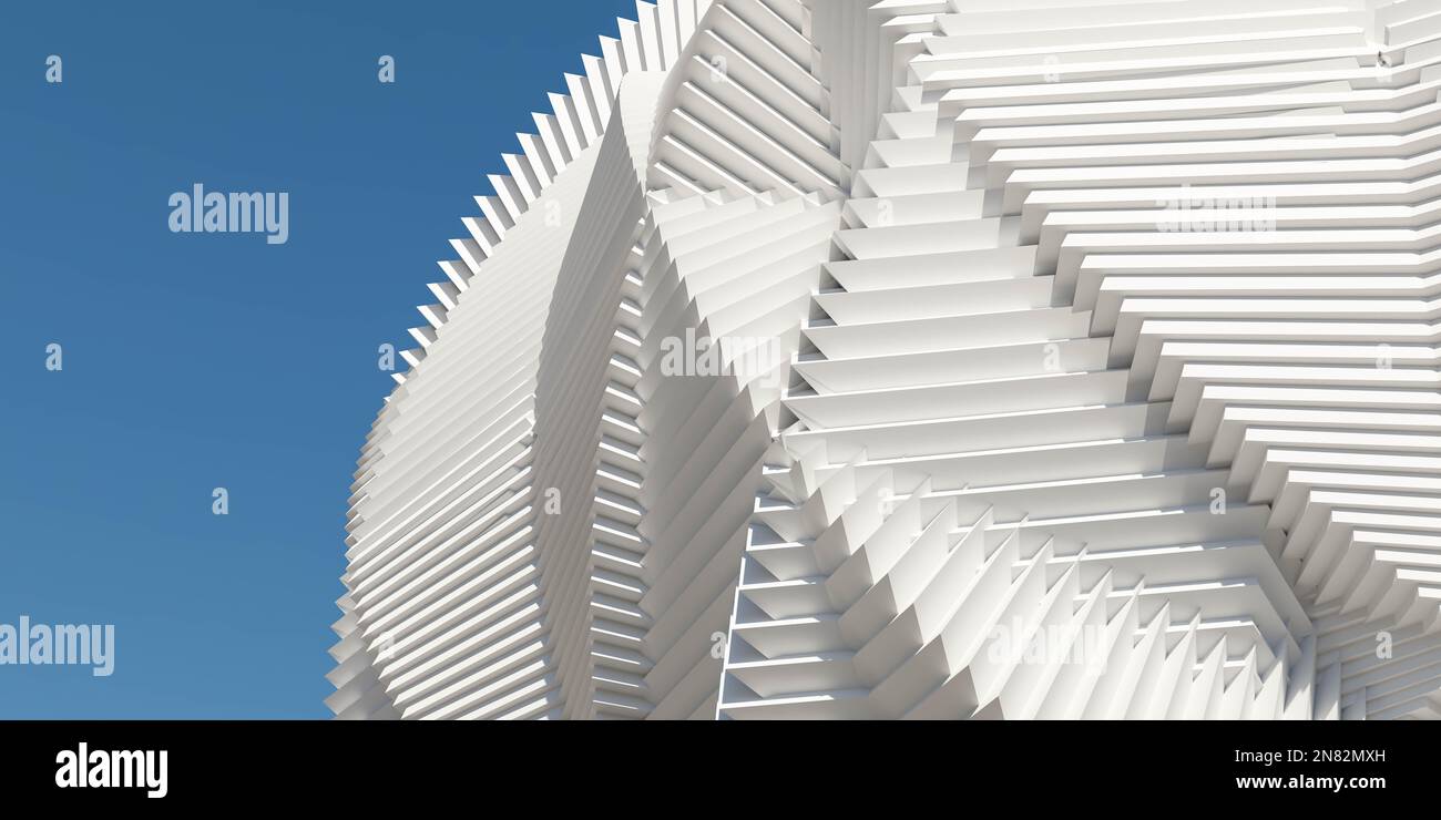 abstract white architecture element building in front of blue sky 3d ...