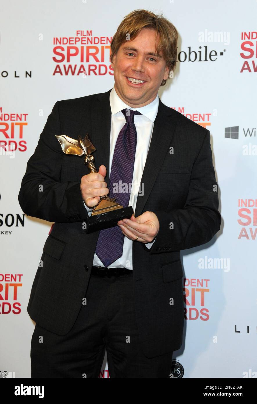 Director Stephen Chbosky, poses backstage with the award for best first ...