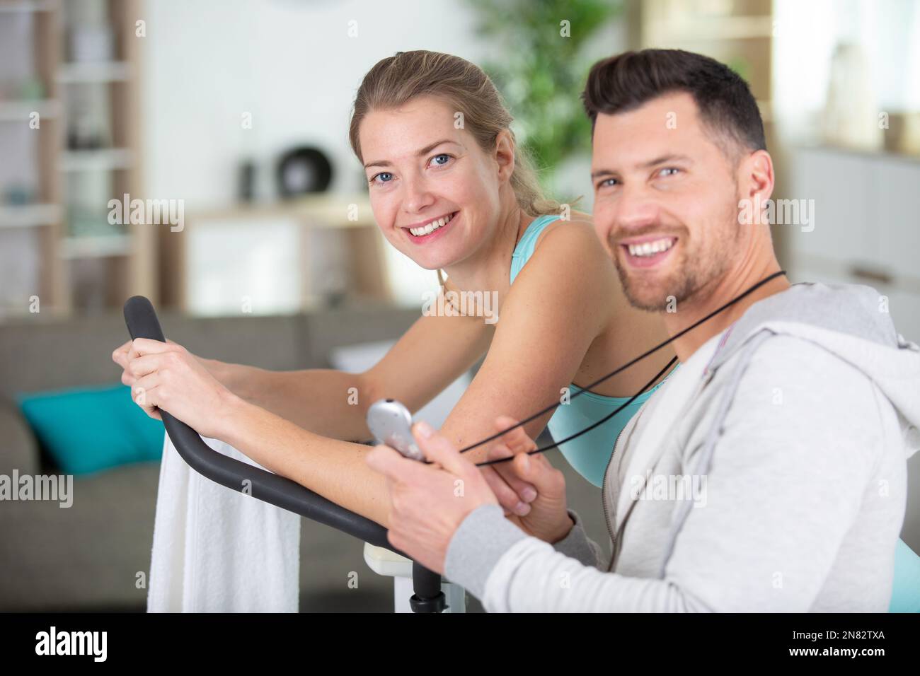 a happy couple training together Stock Photo - Alamy