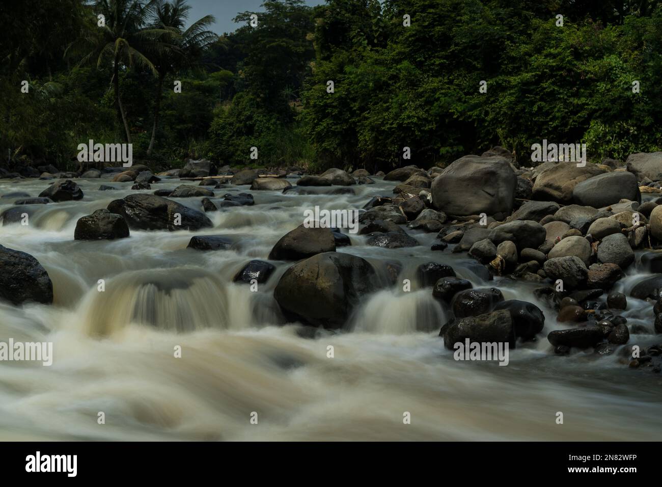 Rocky river stream of Kali Bojong, Salatiga, Central Java. Indonesia ...