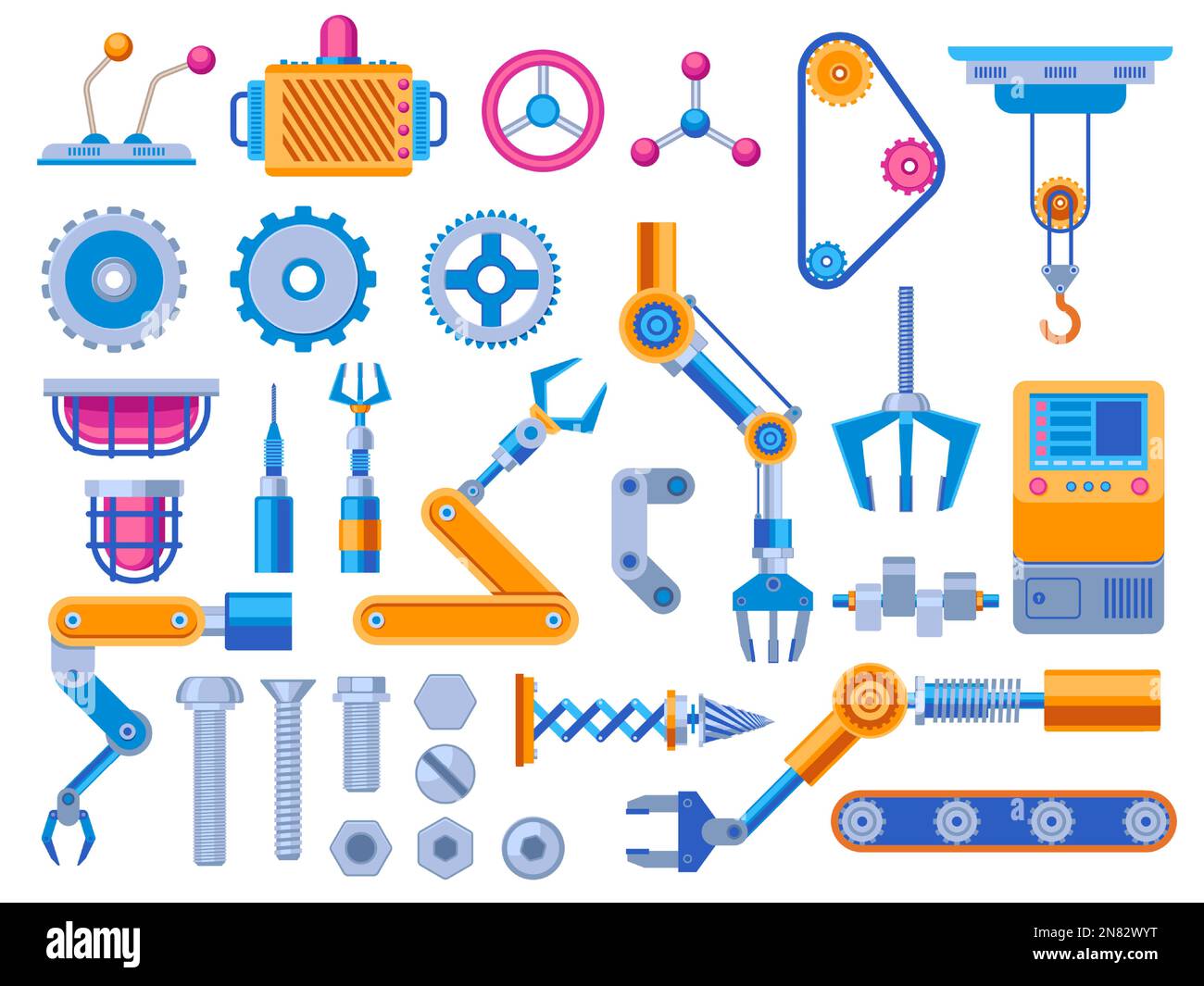 Machine elements. Mechanism gear parts flat style, machinery industrial ... Machine elements. Mechanism gear parts flat style, machinery industrial ...
