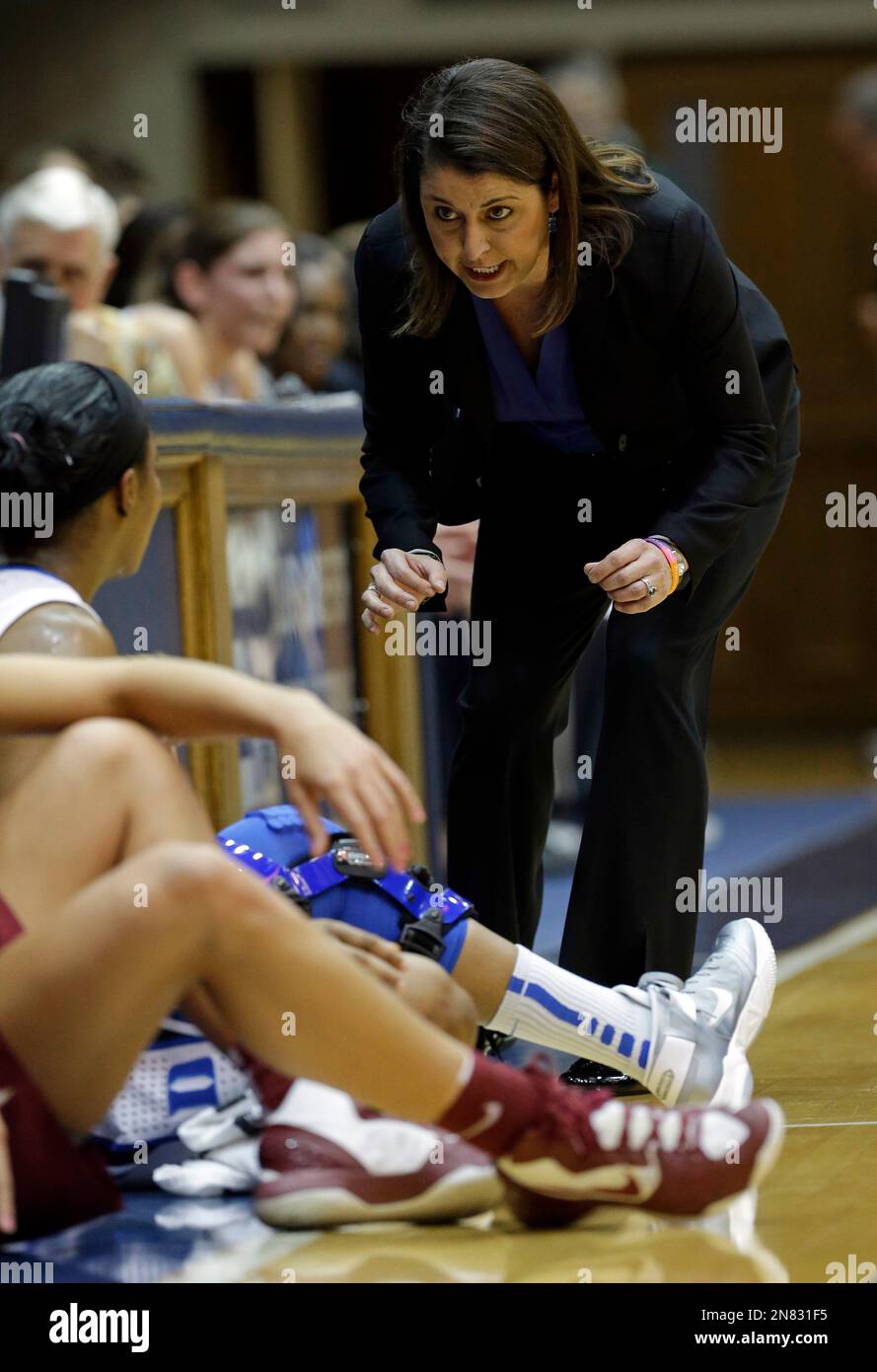 Duke coach Joanne P. McCallie, right, talks with Richa Jackson during ...