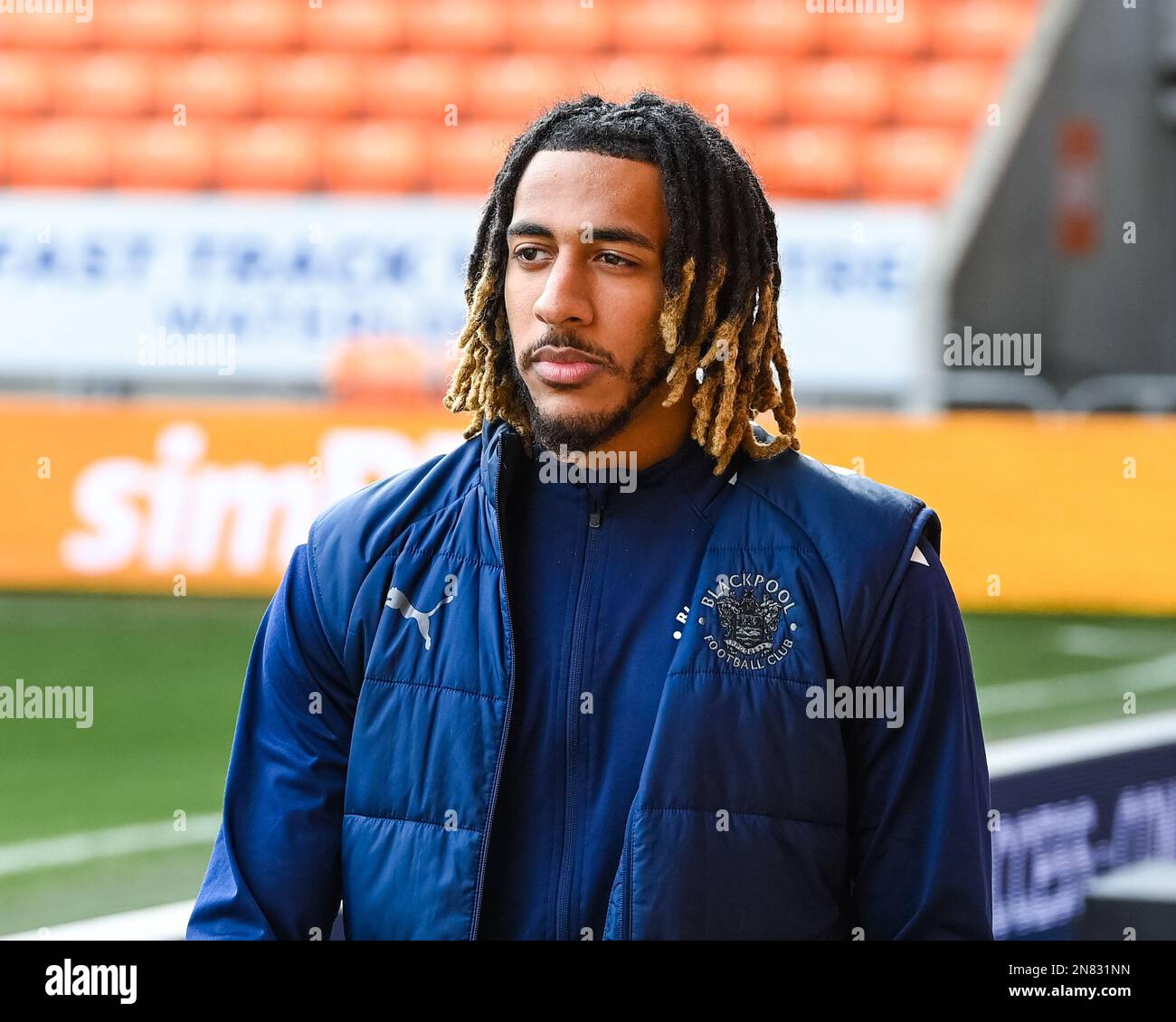 Jordan Lawrence-Gabriel #4 of Blackpool ahead of the Sky Bet Championship match Blackpool vs ...