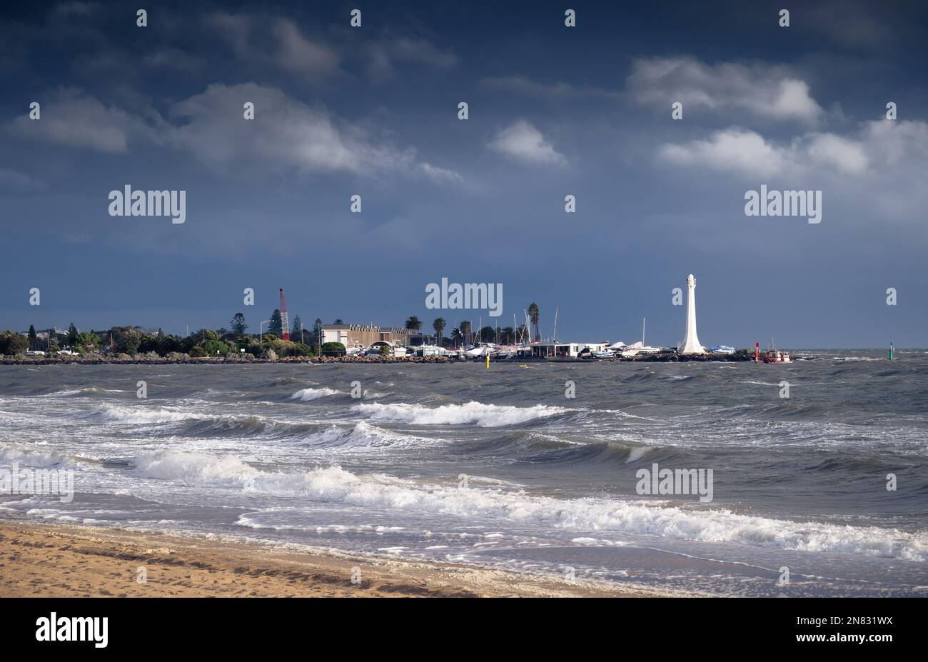 Melbourne, Victoria, Australia - St Kilda beach with lighthouse Stock ...
