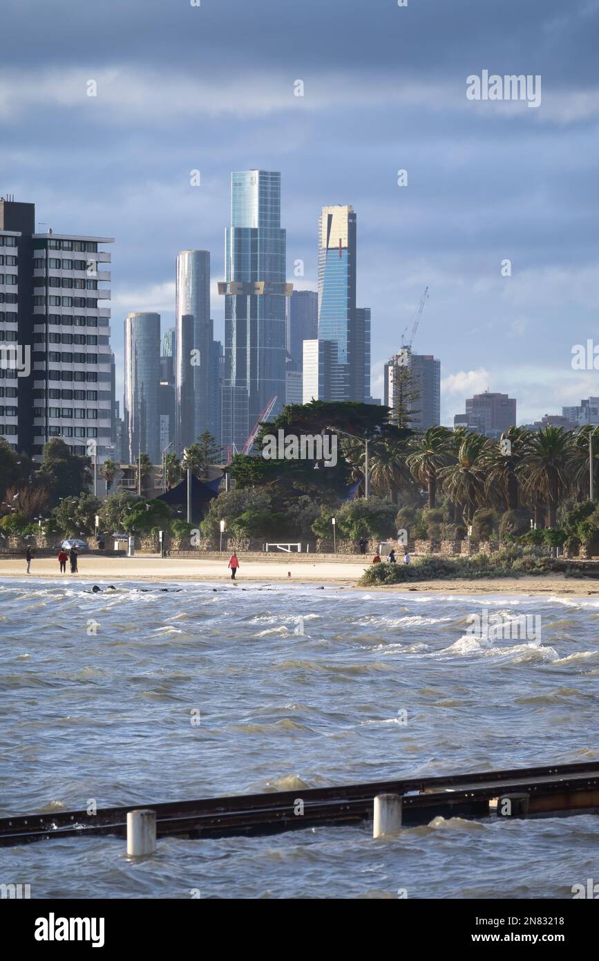 Melbourne, Victoria, Australia - View of city skyline across Port ...