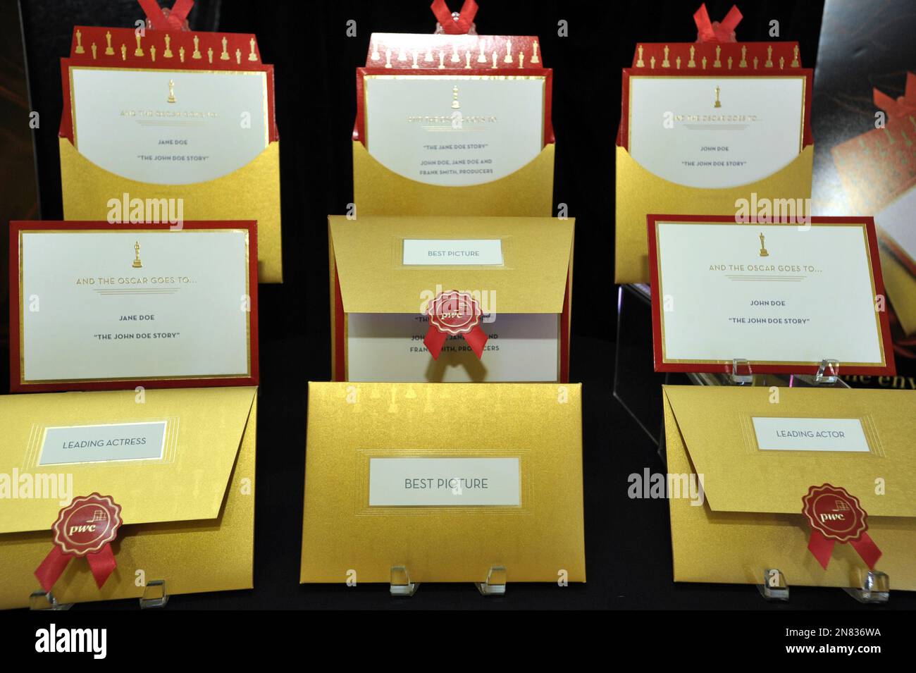 Sample winners envelopes are seen at the Governor's Ball red carpet ...