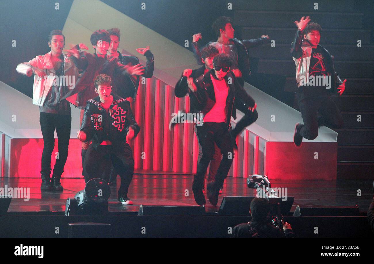 South Korean pop group Super Junior-M perform during their fan party to ...