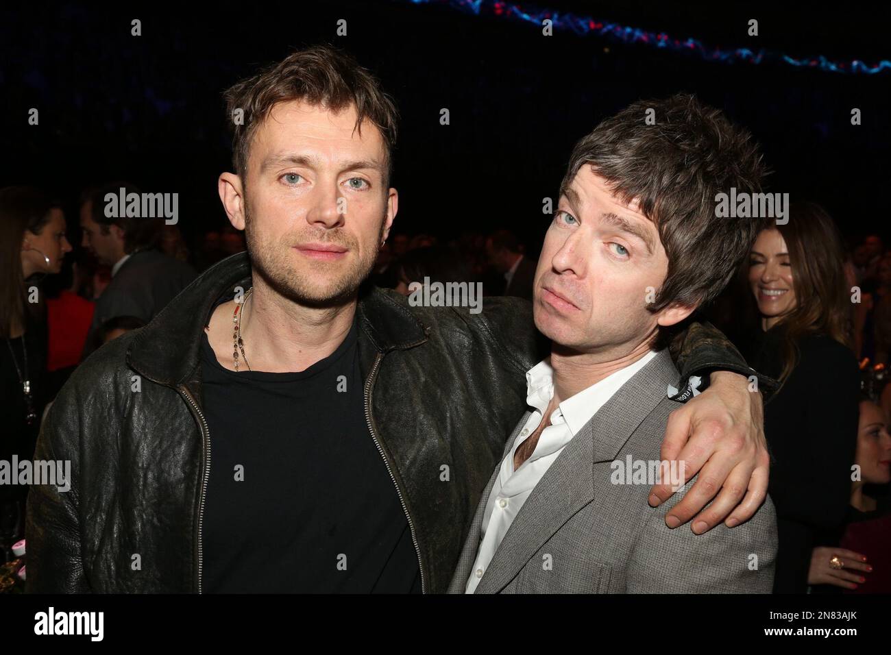 Damon Albarn, left, and Noel Gallagher seen during the BRIT Awards 2013 ...