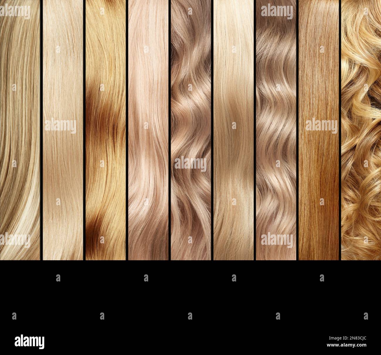 Collage of blonde hair color samples. Hair coloring. Hair dye Stock ...